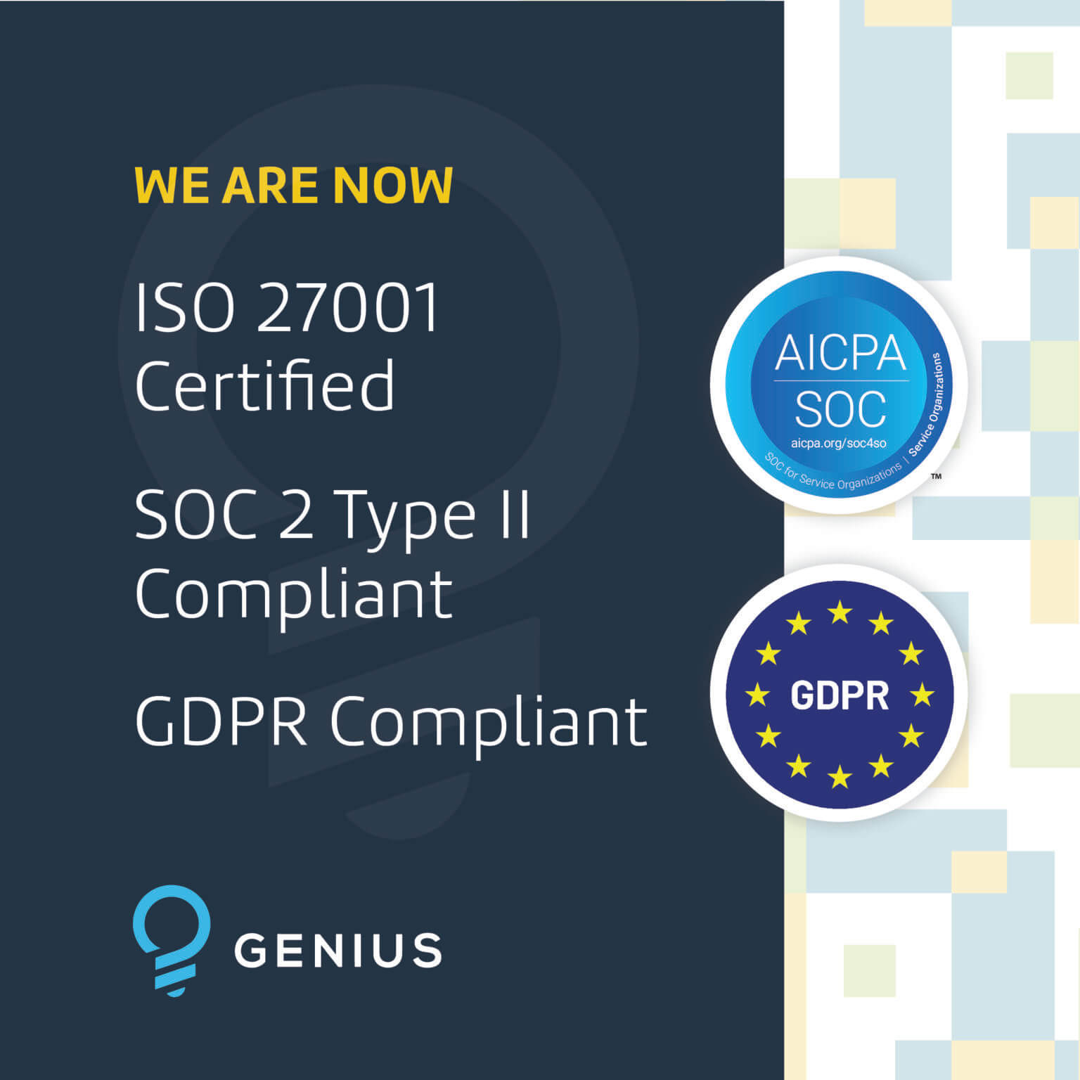 Genius Earns GDPR, SOC 2, ISO 27001 Certifications | Genius